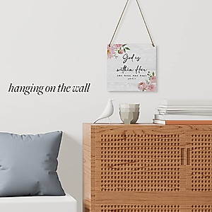 Inspirational Rustic Christian wall decor Gifts, pink room Women Religious Wood Sign Home Farmhouse Wall Hanging Decor Pink Flower Wooden Wall Art Decor Plaque for Bedroom Psalm 46:5