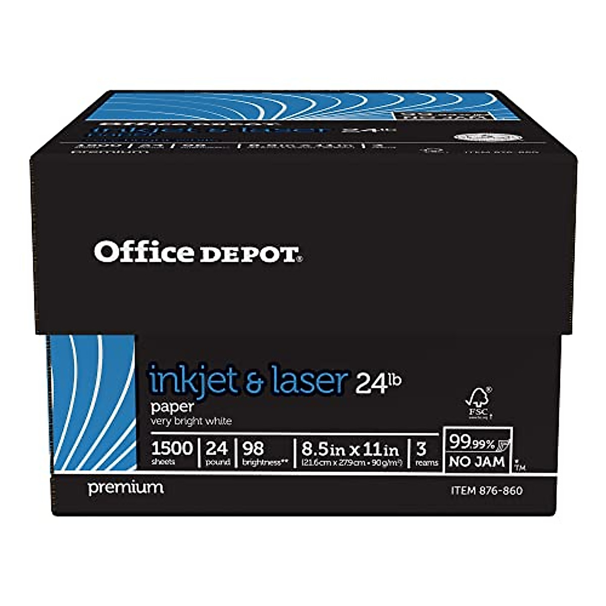 Office Depot Laser Print Paper, 8 1/2in. x 11in., 24 Lb, 30% Recycled, 500 Sheets Per Ream, Case Of 3 Reams, 751440