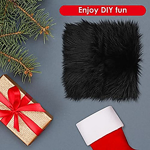 WLLHYF 8/10/12 Inches Faux Fur Rug Fabric Squares Area Rug Shaggy Fur Fabric Cuts Fluffy Fur Square Patches Plush Rug Chair Cover Seat Cushion Pad (Black, 12inch)