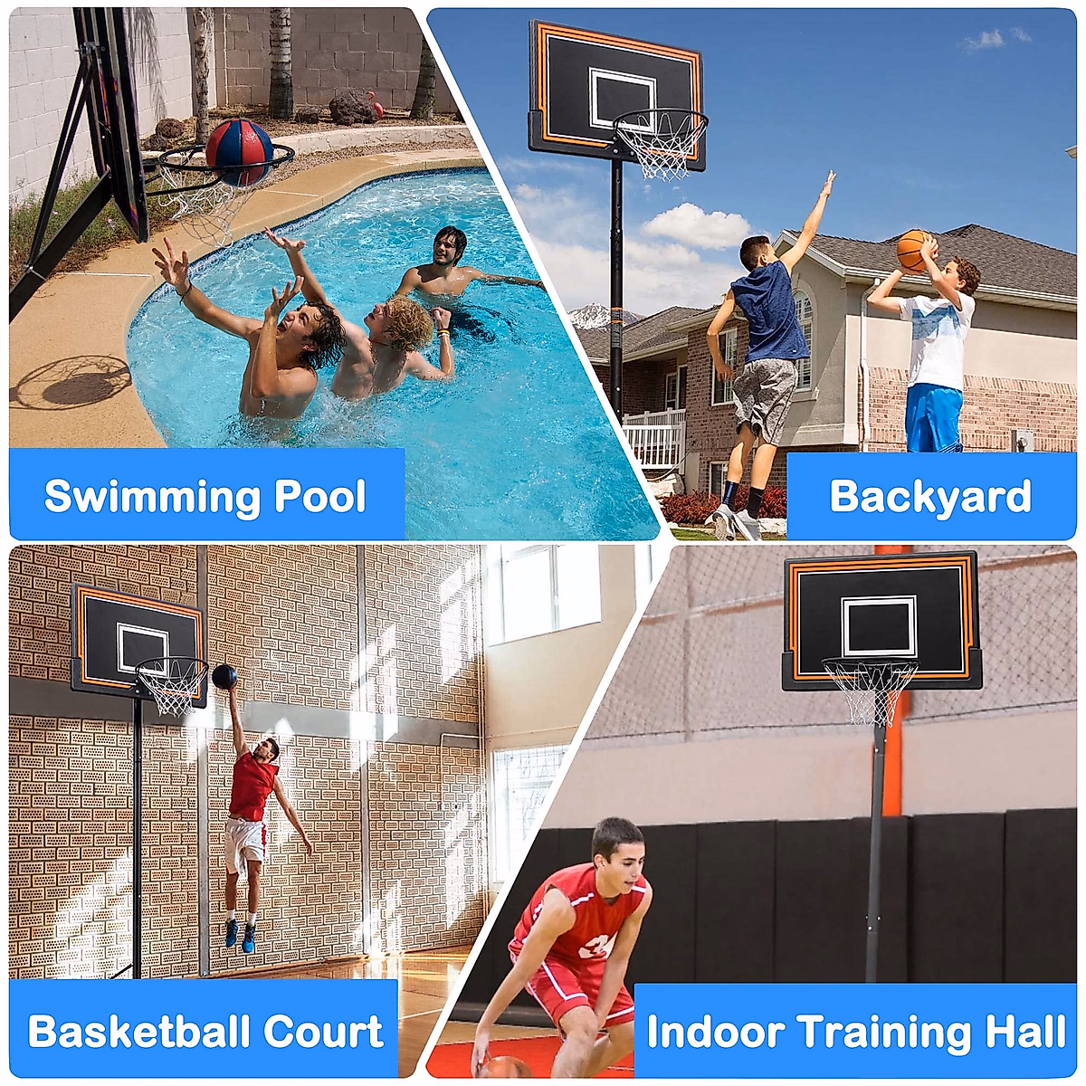 Portable Basketball Hoop Goals Outdoor Indoor Basketball Court w/Canasta de Basketball Backboard & Wheels & Fillable Base 7-10ft Adjustable Height Removeable Weather-Resistant for Youth Adult