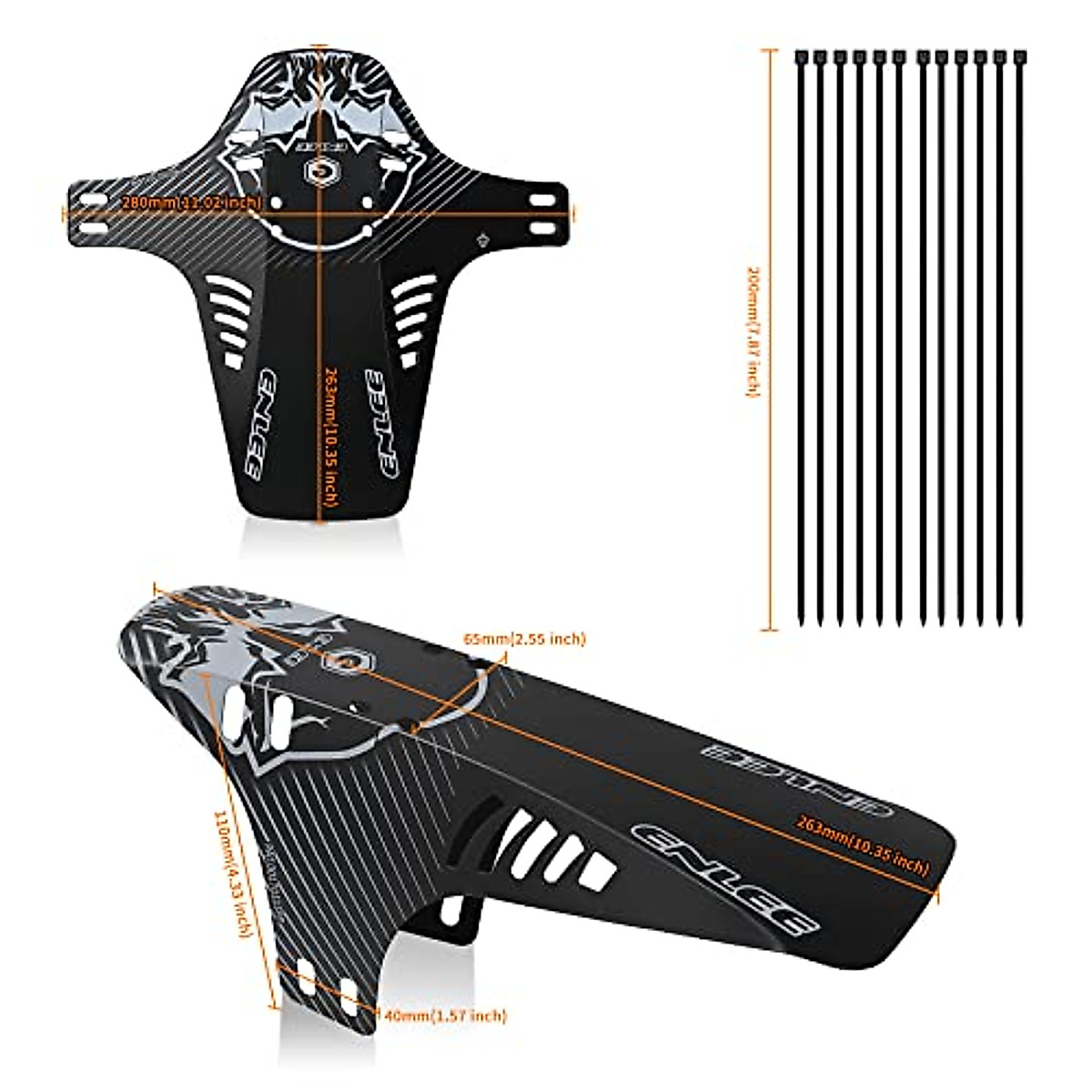 R2Depot Bike Fender with 12 Cable Ties, 2 Parts- Front/Rear Mud Guards Fit for 20"/22"/24"/26" Bike B-2-piece Set