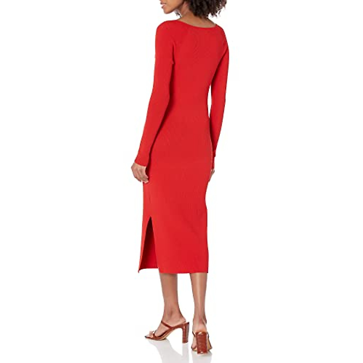 The Drop Women's Cameron Ribbed Sweetheart Neckline Midi Sweater Dress, Lava red, M