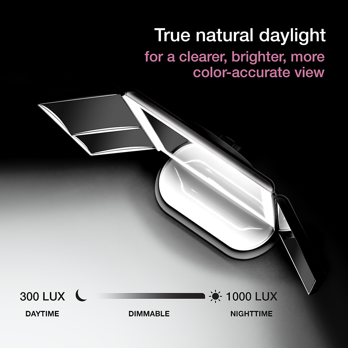 Fancii Makeup Mirror with Natural LED Lights, Lighted Trifold Vanity Mirror with 5X & 7X Magnifications - 40 Dimmable Lights, Touch Screen, Cosmetic Stand - Sora (White)