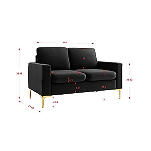 FREEHOMAE Velvet Loveseat with Gold Metal Legs & Square Armrest Small Couch Sofa for Limited Space, Modern 2- Seat Sofa for Apartment (Black)