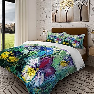 Batmerry Colorful Art Flower Queen Size 3 Pieces Bedding Comforter Cover Sets,Soft Fluffy Vintage Abstract Pattern Printed Duvet Cover for All Season