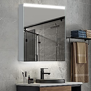 ExBrite LED Lighted Bathroom Medicine cabinets with Mirror,24 x 30 inch Mirror Medicine Cabinet,Aluminum Frame,3-Layer Storage Shelves,Infrared Sensor Switch,Dimmable(Right Opening Door)