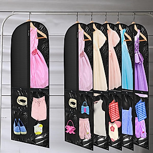 Paterr 10 Pcs 50 Inch Transparent Dance Costume Garment Bag Plastic Dance Garment Cover with Zippered Pocket Clothes Protectors for Hanging Clothes Dance Costume Organizer for Travel Storage(Black)