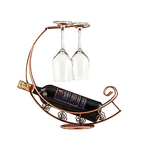 WIONC Retro Wine Bottle Holder Wine Rack Champagne Bottles Stand Glass Cup Holder Display Hanging Drinking Glasses Stemware Rack Shelf