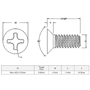 M2.5x4 Screw-Phillips Flat Head Screws(Pack of 20), Steel,Sliver-Phillips Screwdriver #0 for Laptop 3D Printer,Electrics by LeFix
