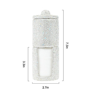 KEYPOWER Bling Rhinestone Cotton Ball Pad Swabs Make Up Pads Dispenser Holder Acrylic Jar with Lid Multi-function Organizer Container (White)