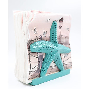 Nautical Starfish Lunch Dinner Metal Napkin Holder Kitchen Napkin Beverage Cocktail Ocean Coastal Napkin Holder By The Metal Magician (Distressed Green)