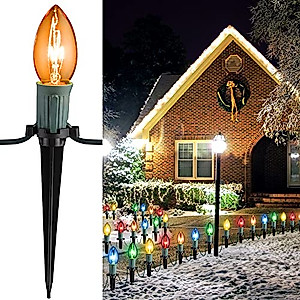 C9 Christmas Pathway Lights with Stakes, 24.2 FT Waterproof Walkway Christmas Lights with 20 Bulbs, Connectable Holiday Time Xmas Decorative Path Lights for Outside Yard Garden, Multicolored