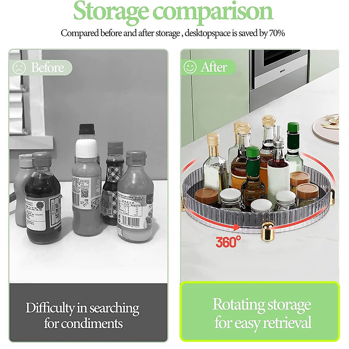 WJWSKI Lazy Susan Organizer 11", 360 Degree Rotating Turntable for Cabinet with 4 Gold Non-Slip Base, Round Spice Rack for Kitchen, Cologne Organizer for Men, Makeup Perfumes Vanity Tray - Clear