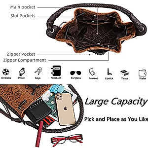 Montana West Wrangler Hobo Handbags for Women PU Leather Woven Shoulder Bags Ladies Fashion Snake Printing Bucket Bag Large Drawstring Tote Purse with Tassel, Brown