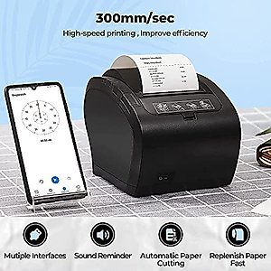 MUNBYN Bluetooth 5.0 POS Printer P047, 80mm Receipt Printer, Direct Thermal Printer with USB Serial Ethernet, Bluetooth, Android Windows PC