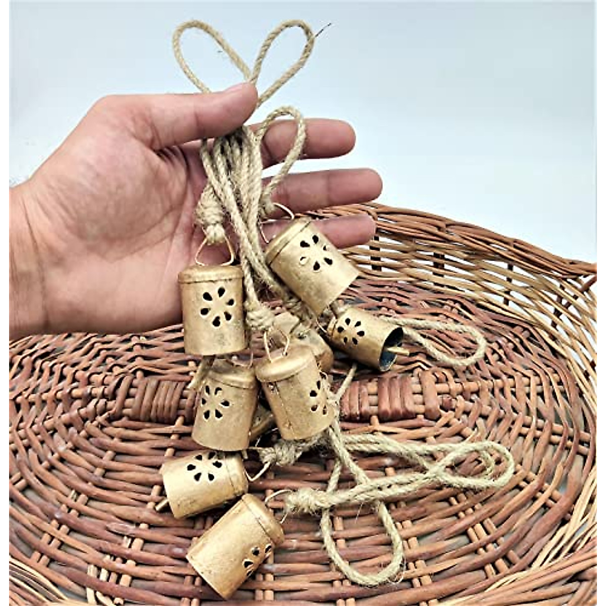 HIGHBIX Rusty Harmony Cow Bells 10 Pieces Vintage Handmade Rustic Lucky Christmas Hanging 2inch Bells (Cylinder Shape)
