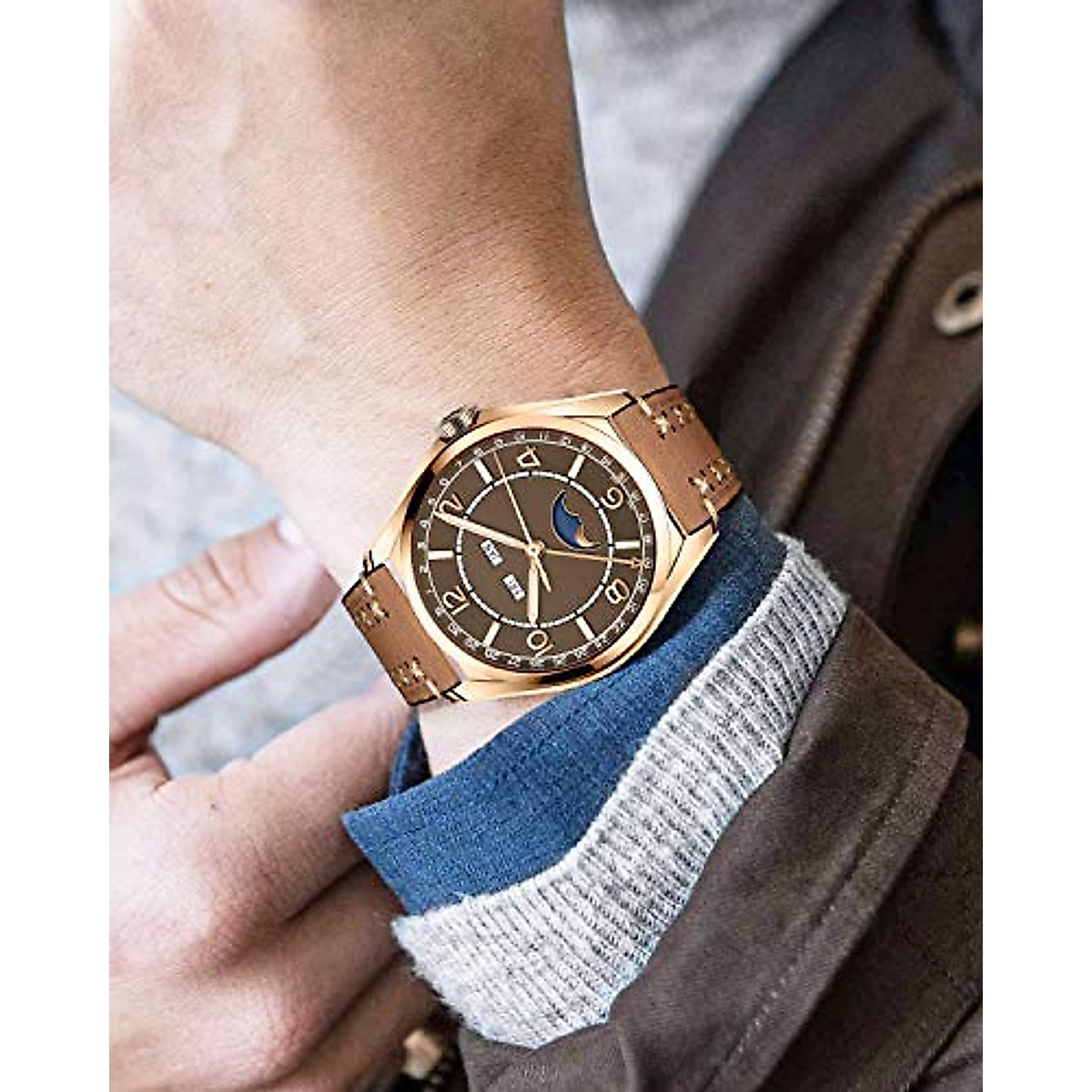 BINLUN Replacement Watch Bands Compatible with Samsung Galaxy Watch, Compatible with Huawei Watch, Compatible with Garmin Smartwatch Thick Oil Leather Watch Strap with X-Type Thick Line20/22/24mm