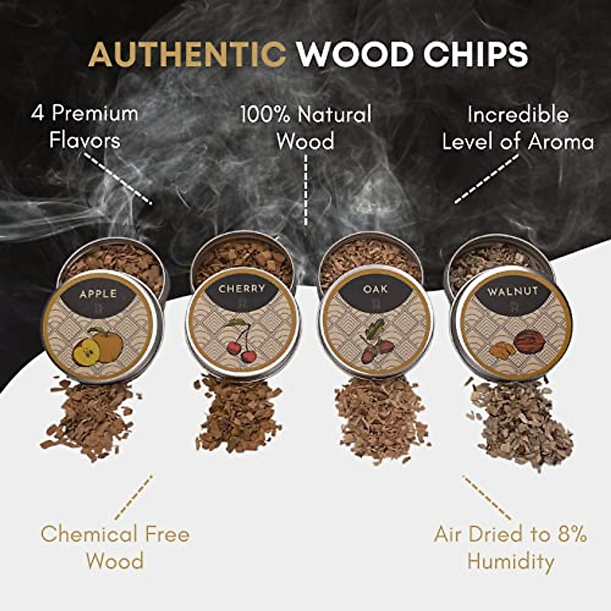 Cocktail Smoker Kit with Torch - Drink Smoker Infuser Kit - Torch Lighter, Chimney Drink Smoker for Whiskey, Bourbon, Stainless Steel Mesh, 4 Wood Chips - Home Bar Must Haves & Accessories (No Butane)