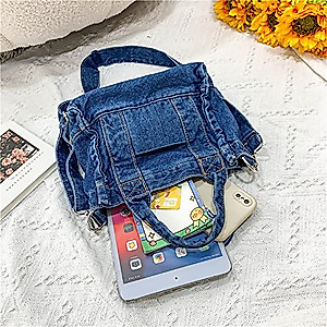 Denim Purse Jean Tote Bags for Women Summer Beach Bag Boho Hobo Hippie Crossbody Handbags for Teen Girls Women (Navy)