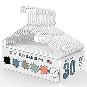 Neaties White Plastic Clothes Hangers | 15 30 45 60 100 150 200 Pack Available | Plastic Closet Hangers | Non-Slip Heavy Duty Hangers Plastic, Slim Adult Closet Hangers Notched (30 Pack)