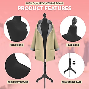 49.6"-63.7" Dress Form for Sewing Clothes Mannequin Stand Female Adjustable Manikin Body for Displays Women Jewelry Torso Model with Tripod Stand,Black