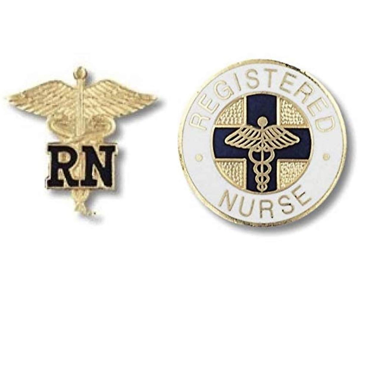 EMI Registered Nurse Rn Caduceus and Rn Round Emblem 2 Item Pin Set