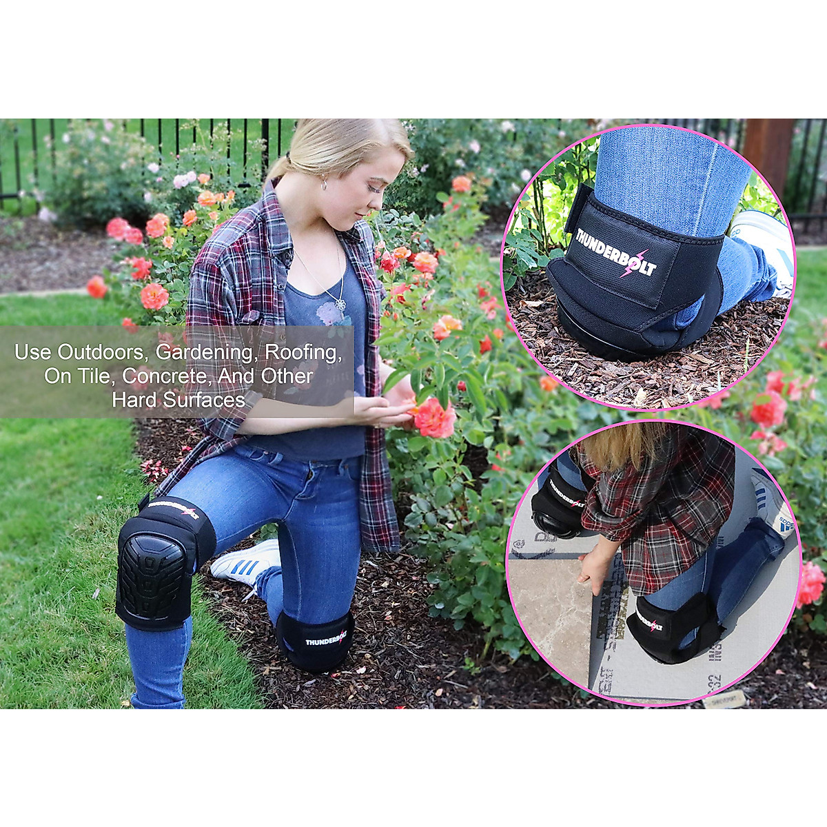 Thunderbolt Knee Pads for Women for Work for Flooring, Gardening, Cleaning, Tile Work, with Comfortable Gel Cushion and Anti-Slip Straps