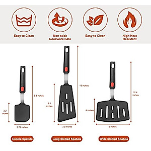 Hotec Flexible Silicone Spatula, Turner, 600F Heat Resistant, Ideal for Flipping Eggs, Burgers, Pancakes, Crepes and More (3 Pack)