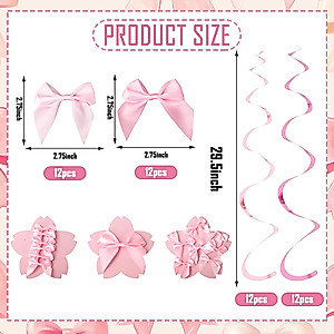 JarThenaAMCS 24Pcs Pink Bow Hanging Swirls Bow Birthday Party Swirl Decorations Ceiling Hanging Streamers for Bridal Baby Shower Bachelorette Party Decor