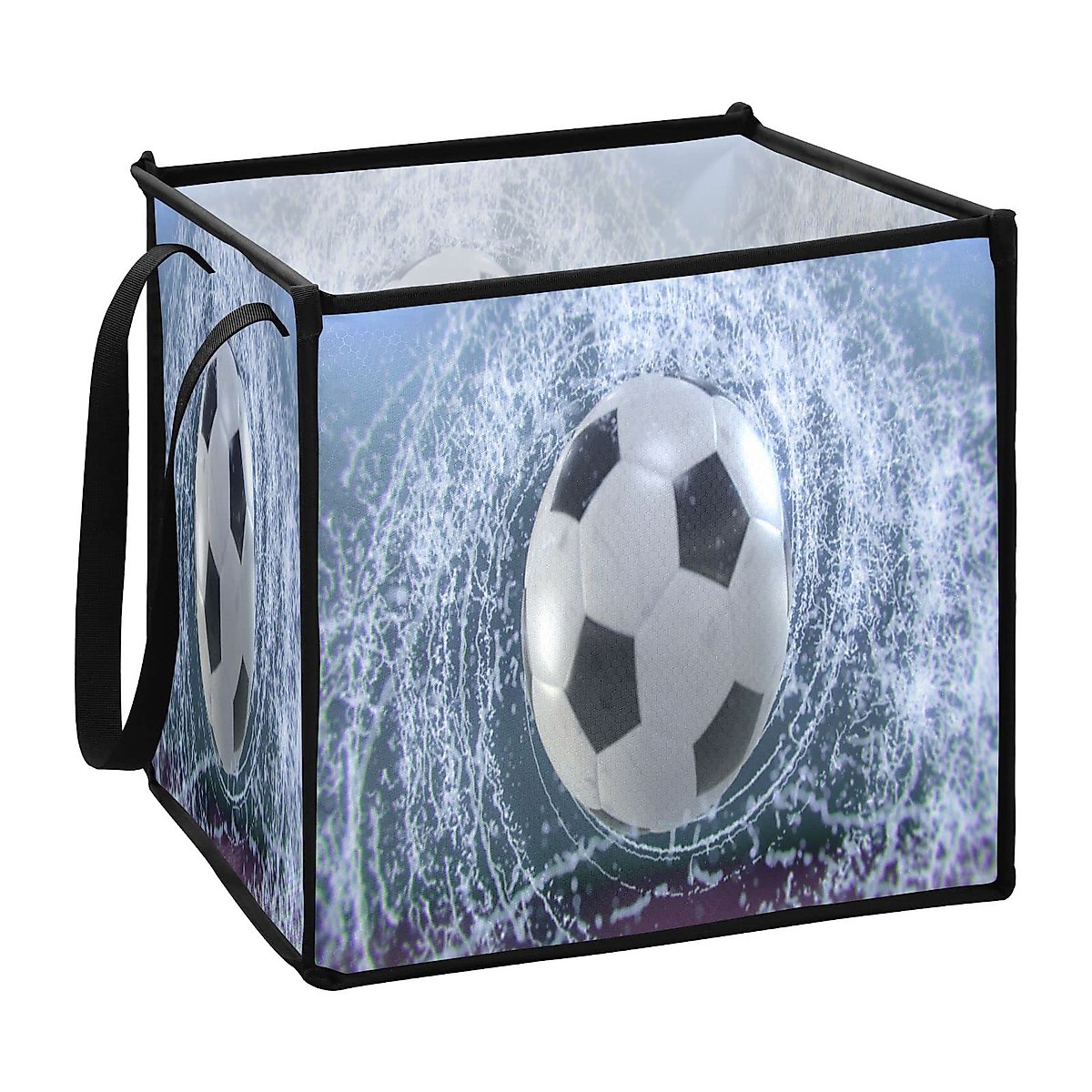 Blueangle 3d Soccer Ball Cube Storage Bin with Handles, 13 x 13 x 13 in, Large Collapsible Organizer Storage Basket for Home Décor（561）