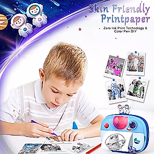 Acadia Kids Camera Instant Print, 12MP Selfie Camera for Kids Instant Print 2.4" Screen 1080P Ink Free Print Camera for Kids Christmas Birthday Gifts for Girls Boys Aged 3 4 5 6 7 8 9 10(Blue)