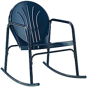 Crosley Furniture Griffith Retro Metal Outdoor Rocking Chairs, Set of 2, for Porch, Deck, Balcony, Backyard, Navy Gloss