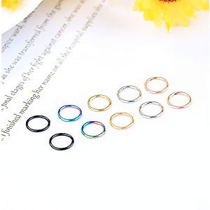 Jstyle 10Pcs 18G Stainless Steel Hinged Clicker Segment Nose Rings Hoop Helix Cartilage Daith Tragus Sleeper Earrings 8MM Improved