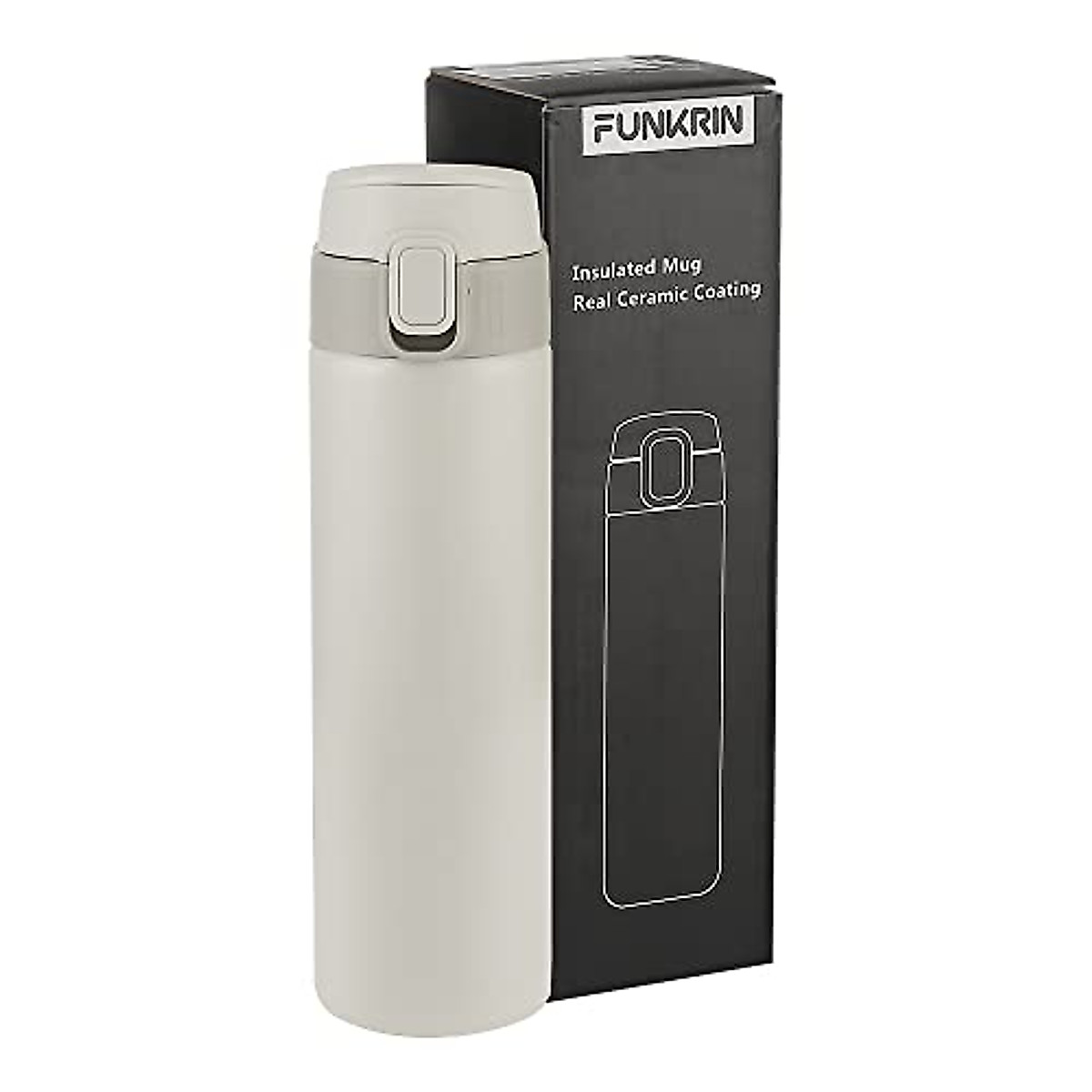 Funkrin Insulated Coffee Travel Mug with Ceramic Coating, 16oz Personalized Tumbler with Flip Lid, Vacuum Stainless Steel Leak-Proof Thermos Flask Cup for Gifts Office School Outdoors