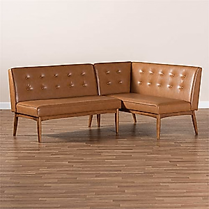BOWERY HILL Faux Leather Upholstered and Brown Finished Wood 2-Piece Bench