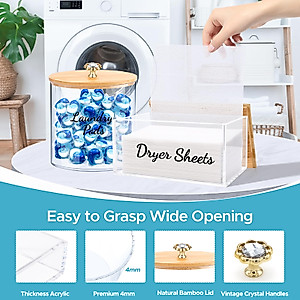 JYPS 3 Pack Containers for Laundry Room Organization and Storage with Lids and Labels, Acrylic Dryer Sheet Holder & Plastic Laundry Pods Container for Laundry Detergent, Powder, Scent Booster