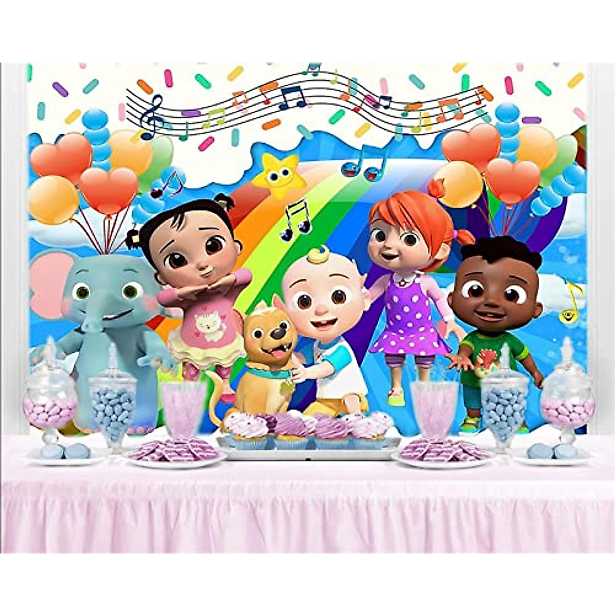 Cartoon Family Melon Backdrop for Birthday Party Supplies, 5 x 3 ft Cartoon Cocomelon Happy Birthday Banner Decorations, Baby Shower Birthday Party Decor Vinyl Background (cocomelon Backdrop)