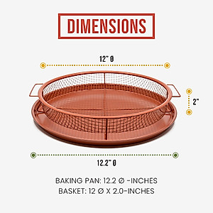 Chef Pomodoro Copper Crisper Tray, Air Fryer Tray for Oven, Deluxe Air Fry in Your Oven, 2-Piece Set, Air Fryer Baking Pan, Air Fryer Basket for Oven (Round- Large)