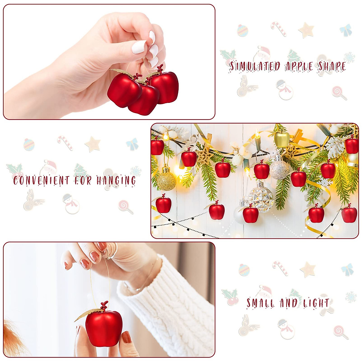 24Pcs Christmas Apples Ornaments Shatterproof Baubles Apple Shaped Hanging Ornaments Mini Apples Ball for Xmas Holiday Festival Christmas Tree Decorations Red