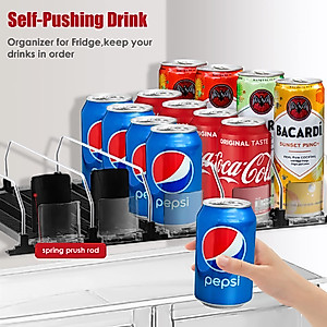 Jahy2Tech 5 Rows Soda Can Organizer for Refrigerator Automatic Pusher Glide Holds up to 30 Cans Self Pushing Drink Organizer Black