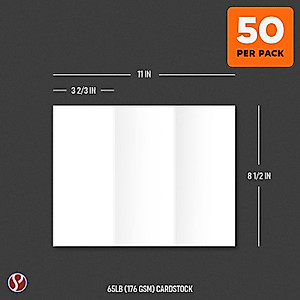 Blank Bright White Tri-Fold Brochure Card Stock, 3 Panel Brochure for Restaurant Menus, Business Flyers and Pamphlets | 8.5” x 11” | 65lb (176gsm) Cardstock | 50 per Pack