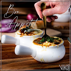 Vikko Soup Bowls, Set of 4 Soup Bowls with Handles, 10 Ounce,Microwave Safe, French Onion Soup Crocks Oven Safe, Porcelain Soup Bowls