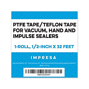 IMPRESA PTFE Tape/Teflon Tape for Vacuum, Hand and Impulse Sealers (1/2-inch x 30 feet) - Fits FoodSaver, Seal A Meal, Weston, Cabella's