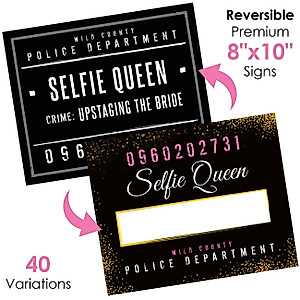 Bachelorette Party Mugshot Signs - Girls Night Out, Birthday, Wedding & Bachelorette Party Supplies Decorations - 21 Reversible Photo Booth Prop Signs - 42 Variations