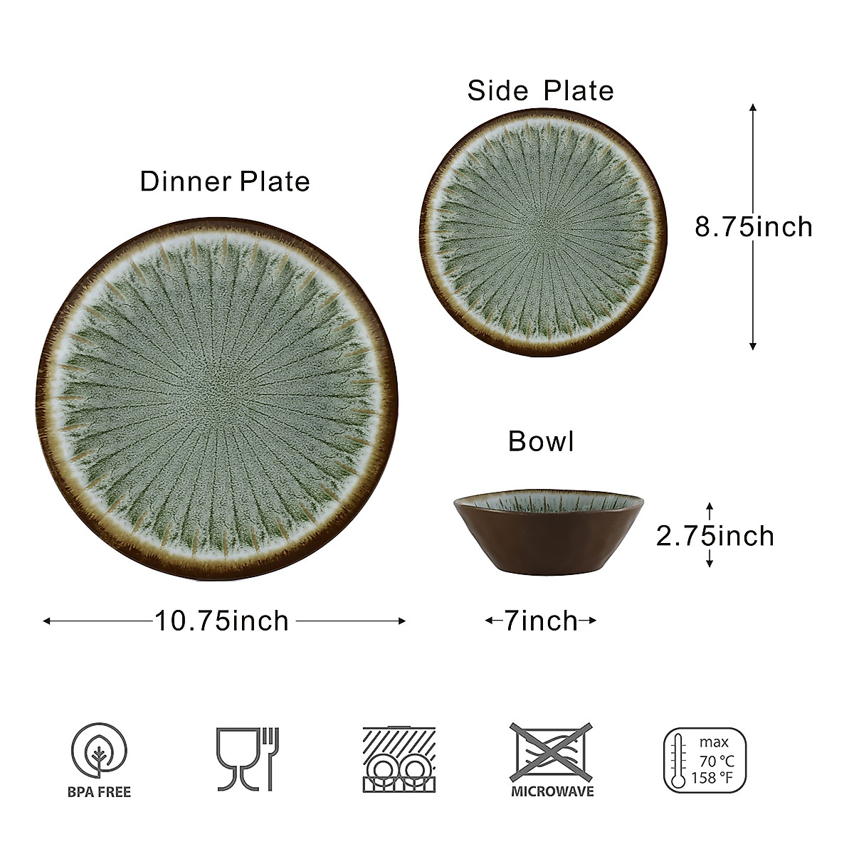 Gufaith Melamine Dinnerware Sets for 4,12 Pcs Party Plates and Bowls Sets,Outdoor Use Harvest Dinner Dishes Set,Great for RVs Camping,Lightweight Unbreakable,Dishwasher Safe,Sage Green