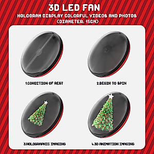 3D Hologram Fan Christmas Ball Ornaments for Xmas Tree, 5.9" Christmas Tree Topper Lighted, Built-in Bluetooth 3D Holographic Display Christmas Theme Video, Decorative Hanging Ball Gfit for Kids
