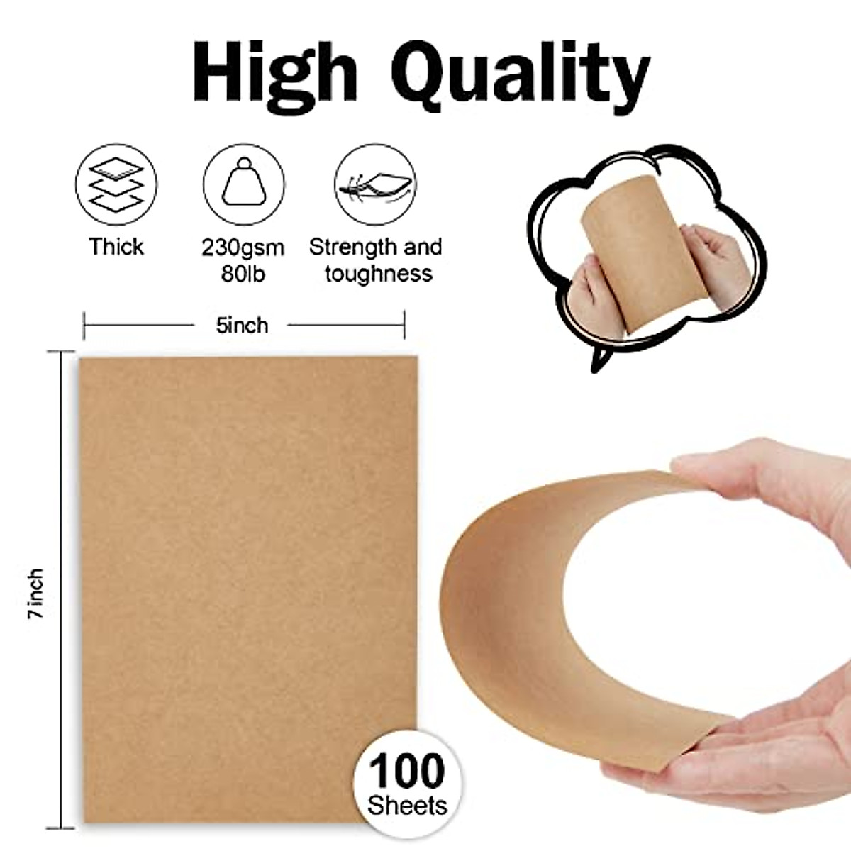 Brown Craft Cardstock 5x7 Blank Cards，Goefun 100 Pack 80lb Cover Card Stock for Invitations, Business, Greeting Cards, DIY Card Making
