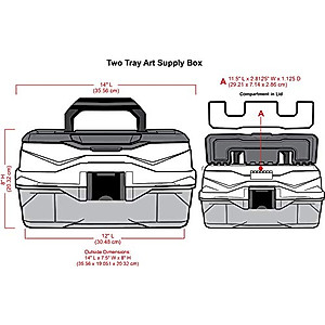 ArtBin 6892AG 2-Tray Art Supply Box, Portable Art & Craft Organizer with Lift-Up Trays, [1] Plastic Storage Case, Gray/Black