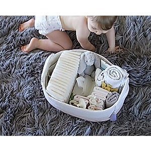 Emmy Baby Co. Rope Diaper Caddy Organizer - Large Nursery Storage Bin - Car Organizer - Baby Shower Basket - with 8 Pockets and Removable Dividers - Pale Blush Pink