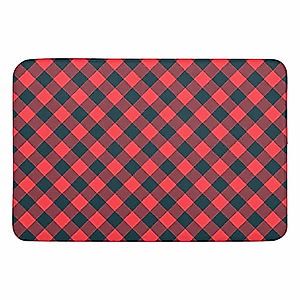 Red Plaid Check Christmas Bath Rugs Checkered Sponge Doormat Non Slip Backing Durable Soft Flannel Mat Memory Foam Mats Carpet for Bathroom Kitchen 32x20In